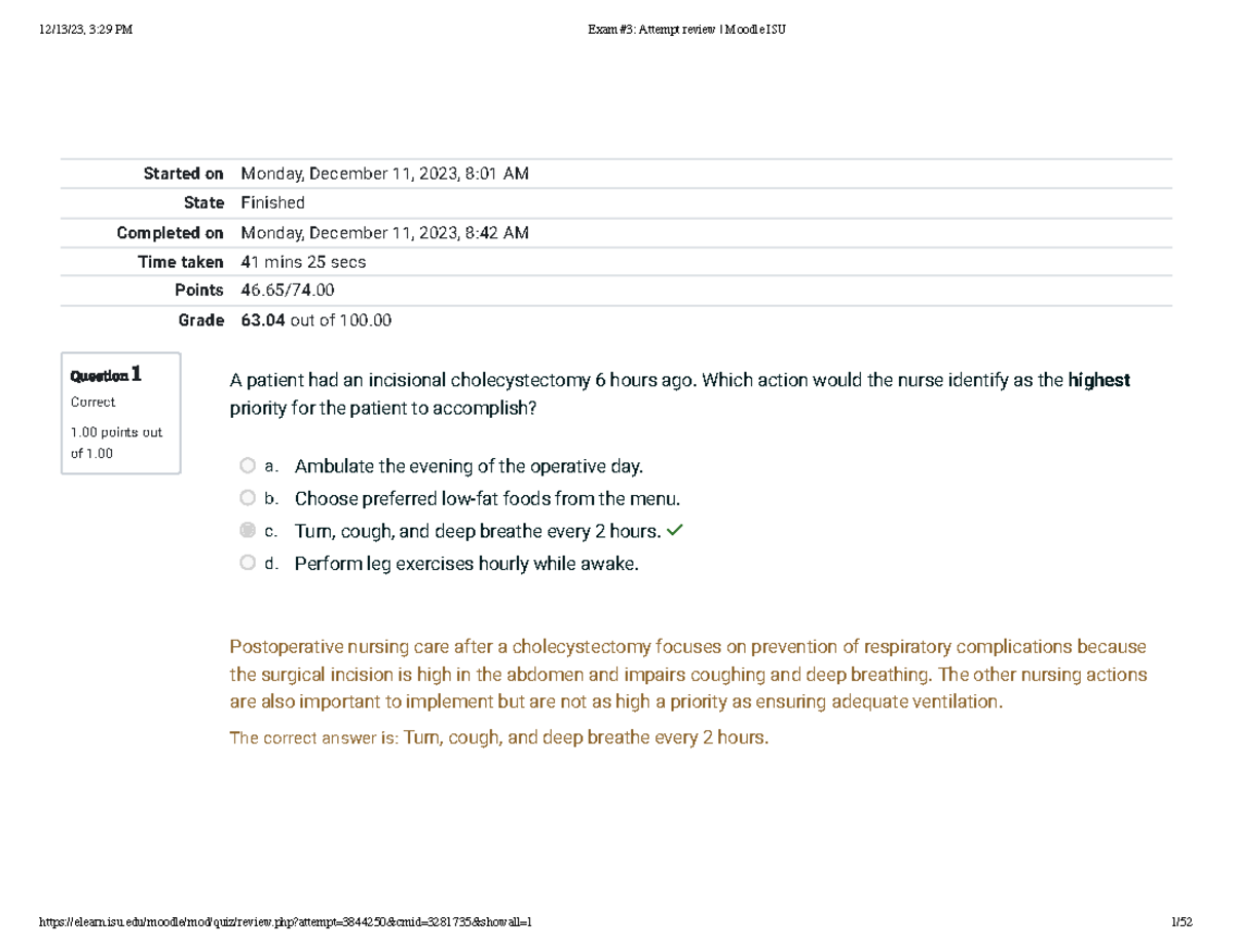 Exam #3 Attempt review Moodle ISU - Question 1 Correct 1 points out of ...