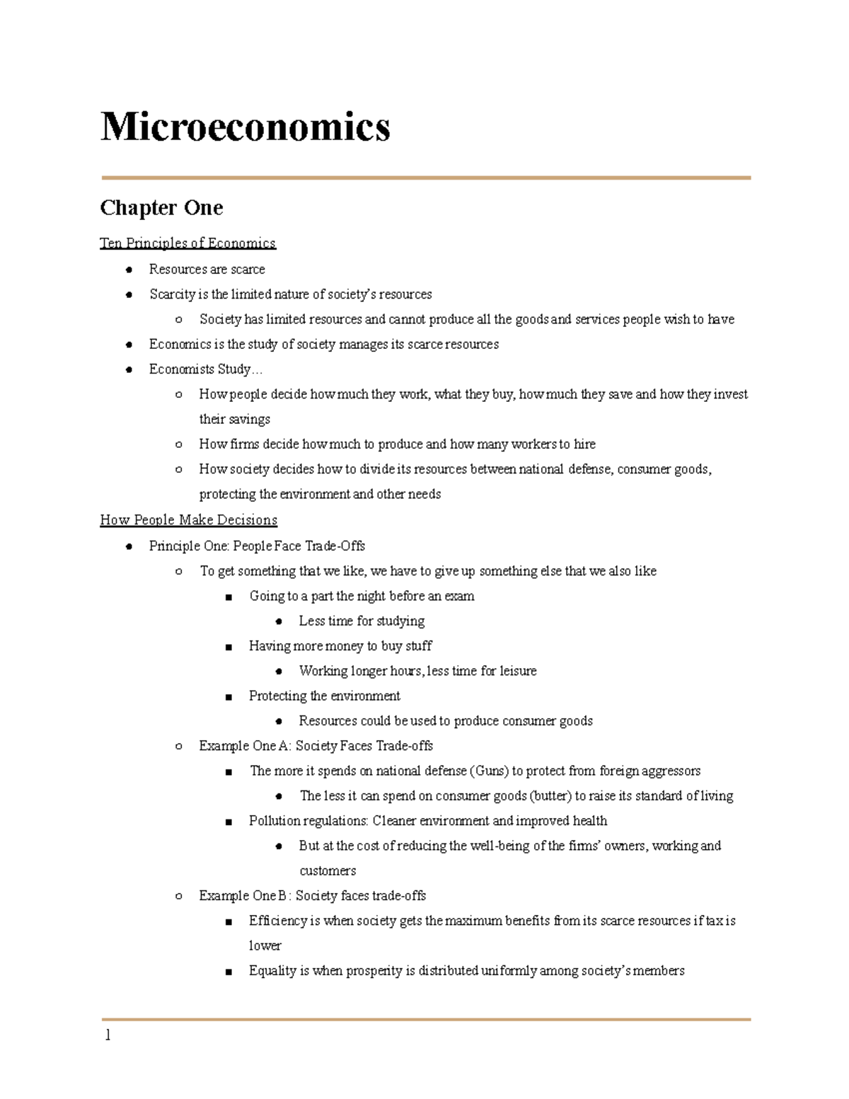 Microeconomics Study Guide Chapters 1-6, 12-15 - Microeconomics Chapter ...