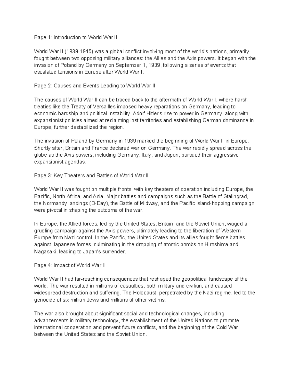 WW2 Summary - Page 1: Introduction to World War II World War II (1939 ...