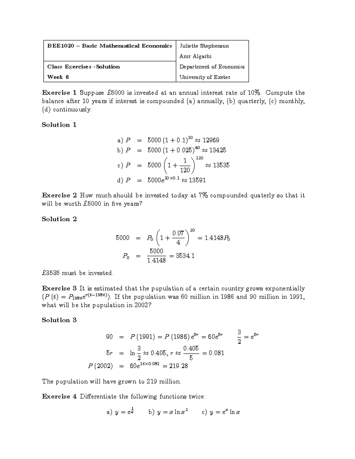 BEE1024 2008-2009 Tutorial Exercises Week 6 - Solutions - BEE1020 ...