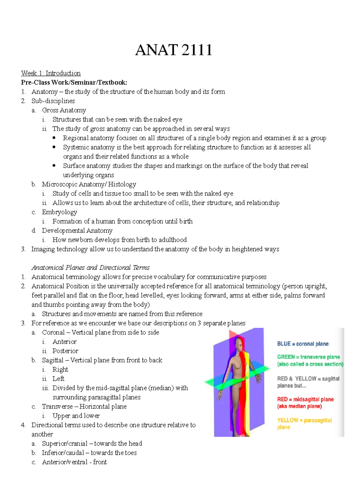 ANAT 2111 Lectures WK 1-4 - ANAT 2111 Week 1: Introduction Pre-Class ...
