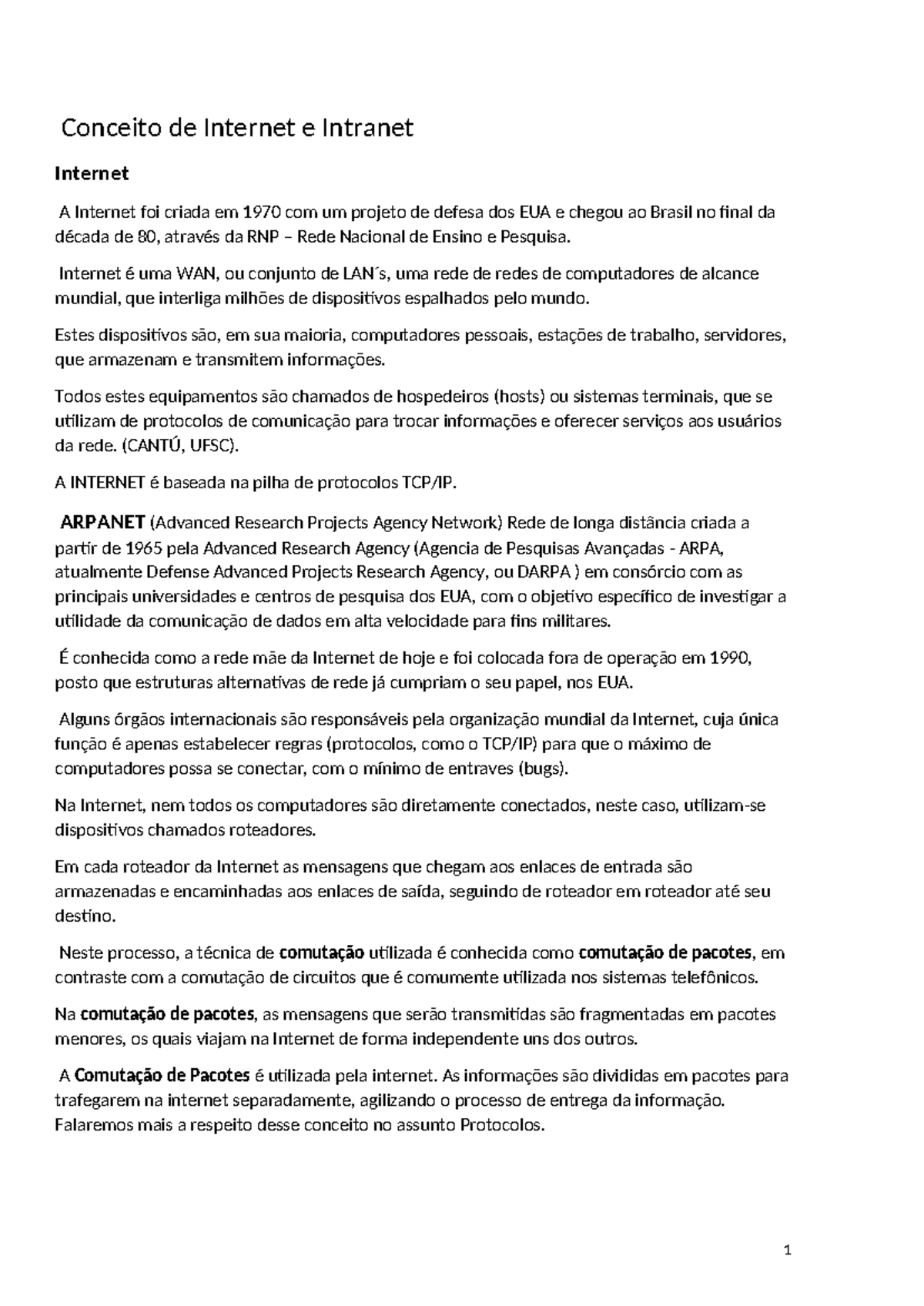 Resumo Noções de Informatica - Conceito de Internet e Intranet Internet ...