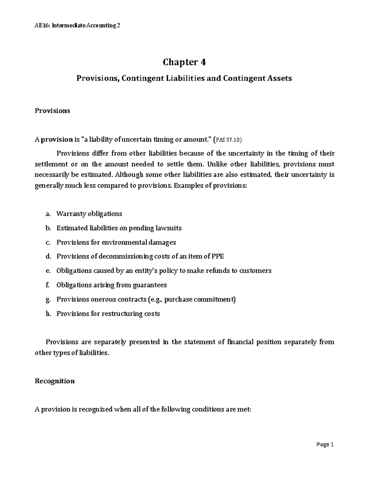 Chapter 4 - Copy - module - Chapter 4 Provisions, Contingent ...