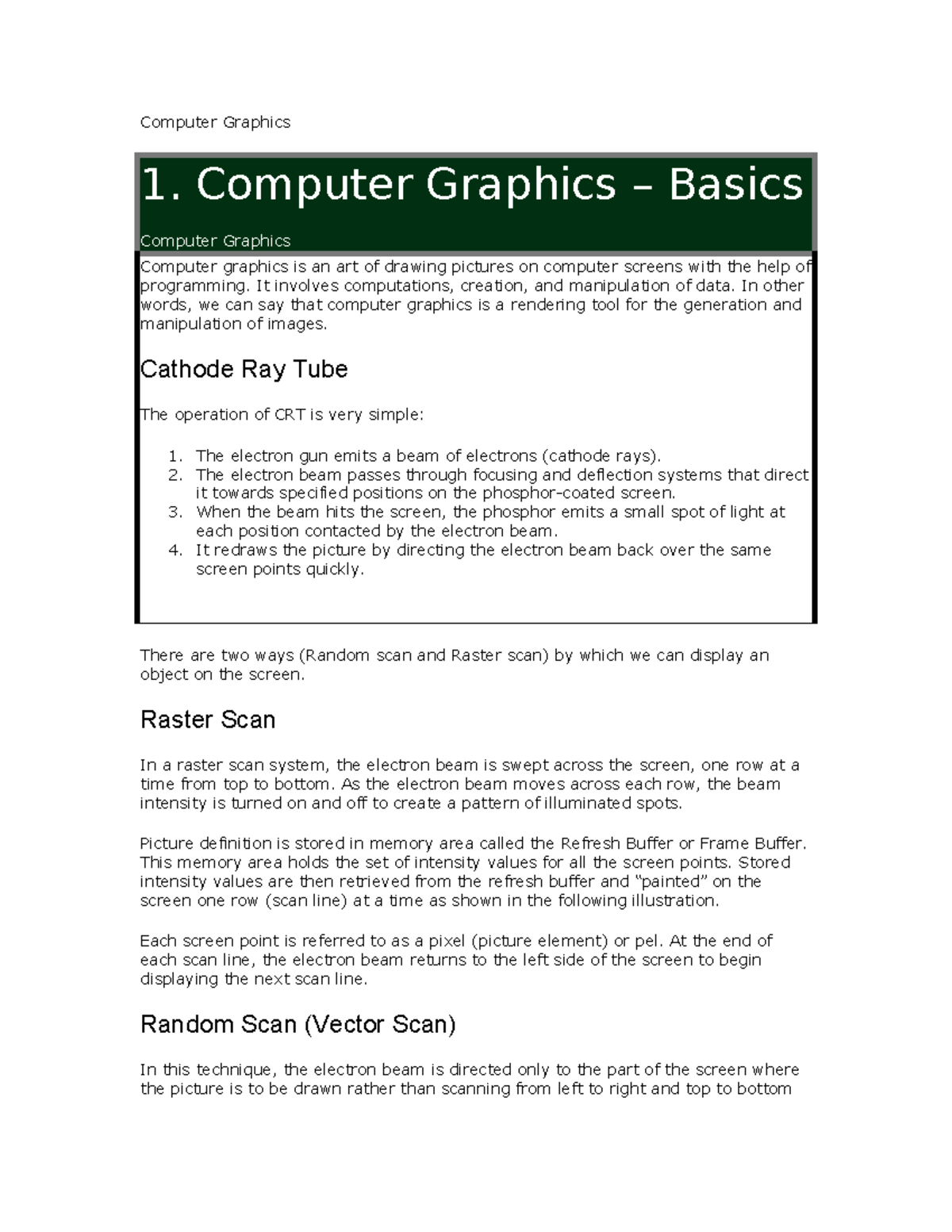 11 Computer Graphics Basics Computer Graphics 1 Computer Graphics