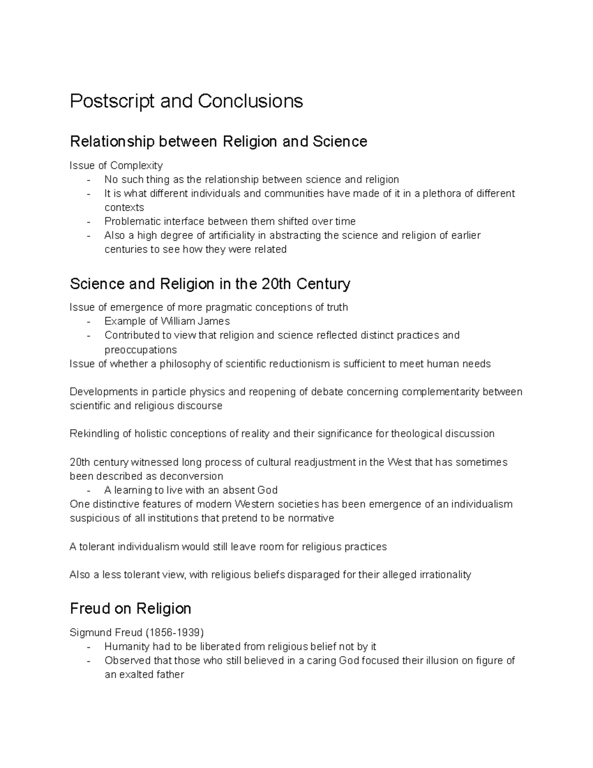 REL 115 Postscript and Conclusions Notes - Postscript and Conclusions ...