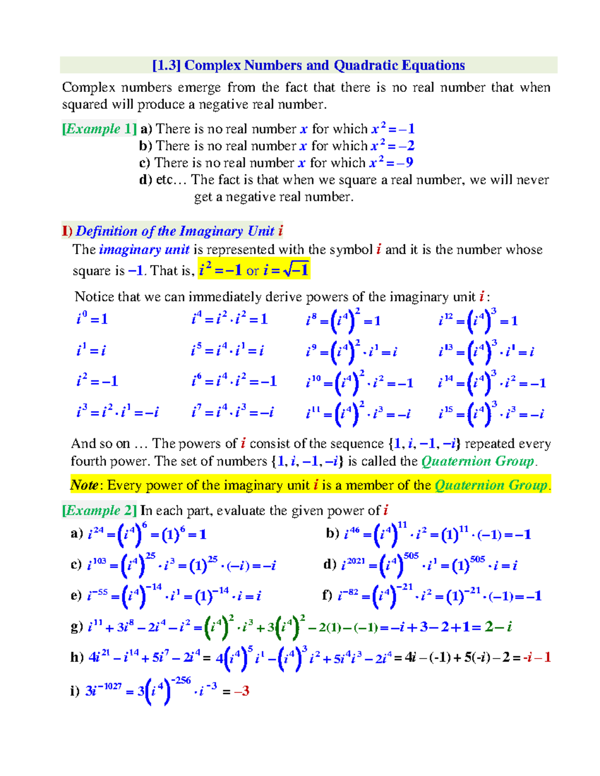 1 - Professor name: Carlos Gil - [1] Complex Numbers and Quadratic ...
