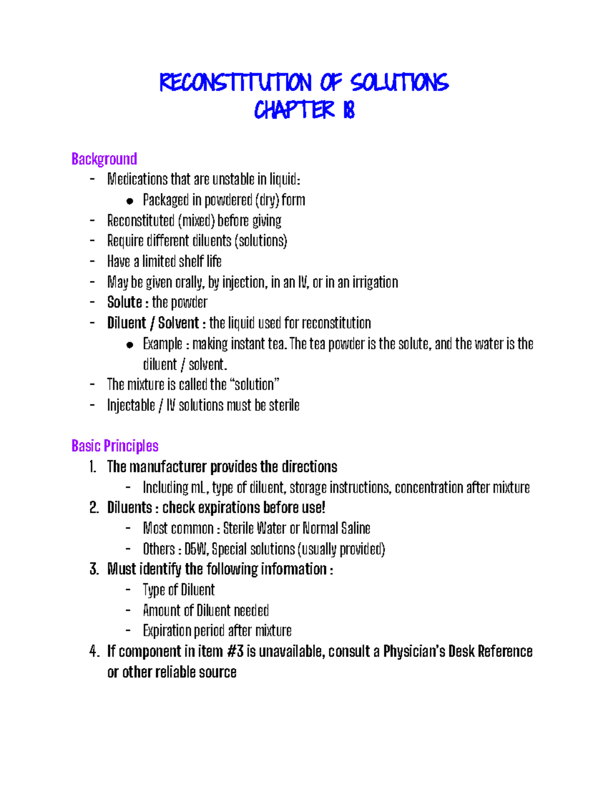 Dosage CAL UNIT TEST 3 - n/a - RECONST IT UT ION OF SOLUT IONS CHAPT ER ...