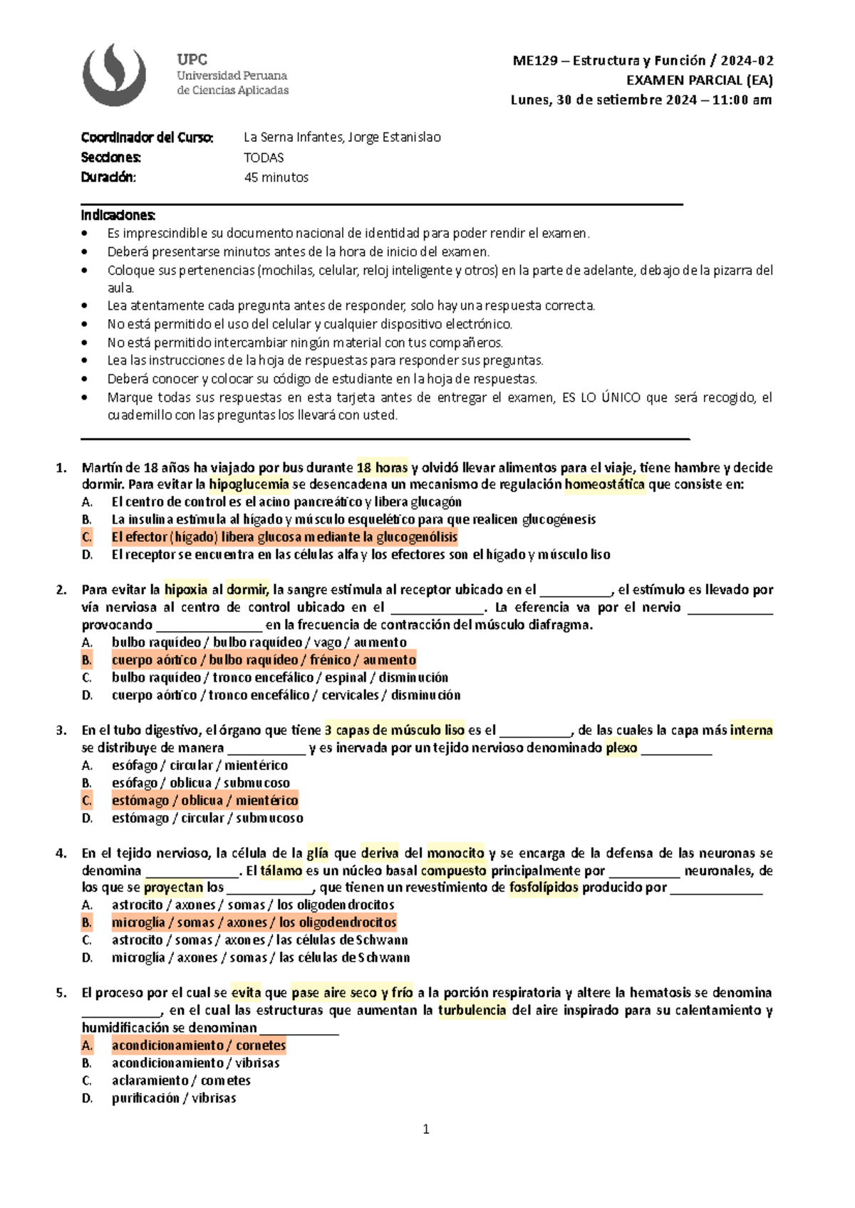 ME129 202402 Examen Parcial (EA) Solucionario - EXAMEN PARCIAL (EA ...