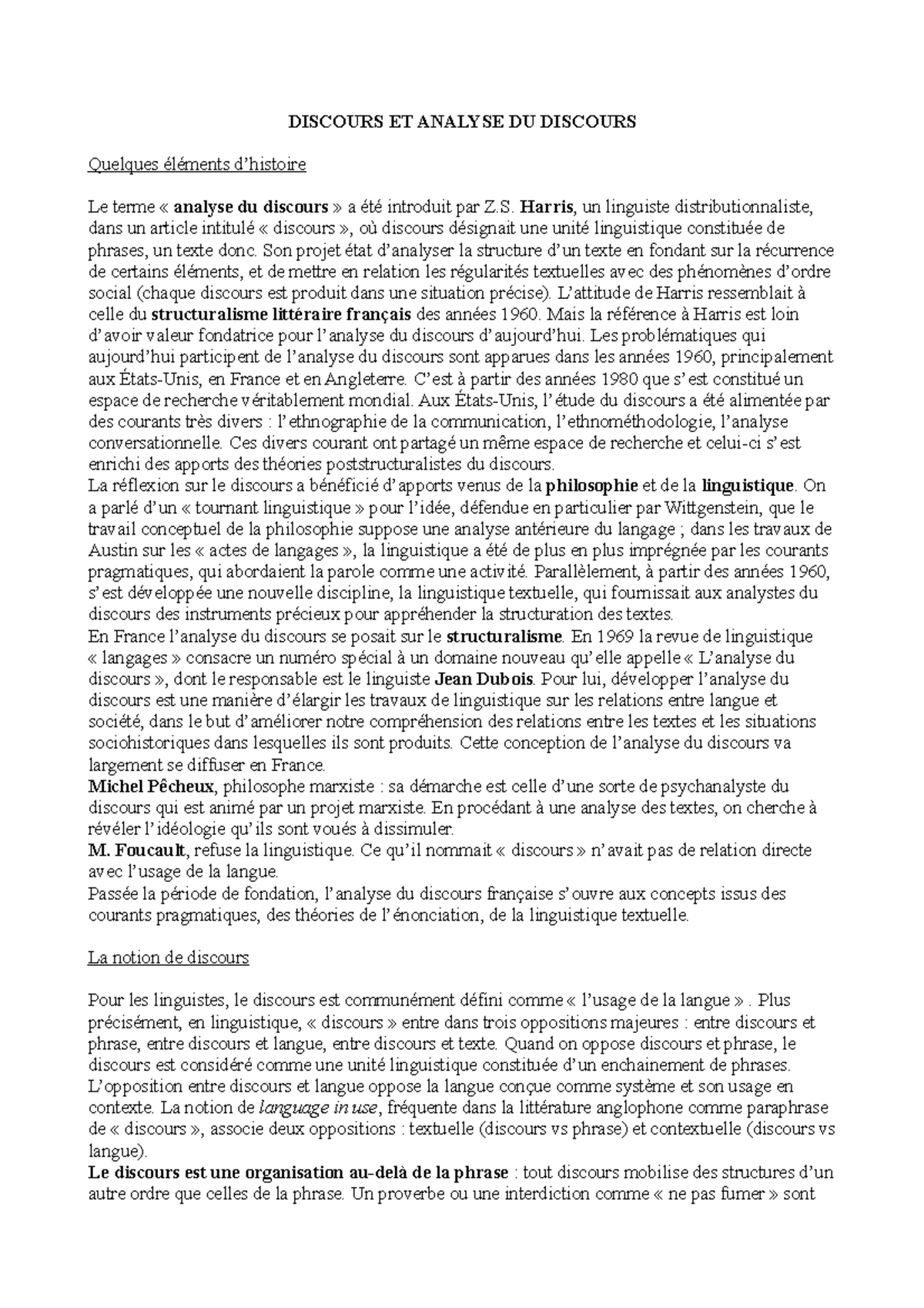 Discours ET Analyse DU Discours - Riassunto - DISCOURS ET ANALYSE DU ...