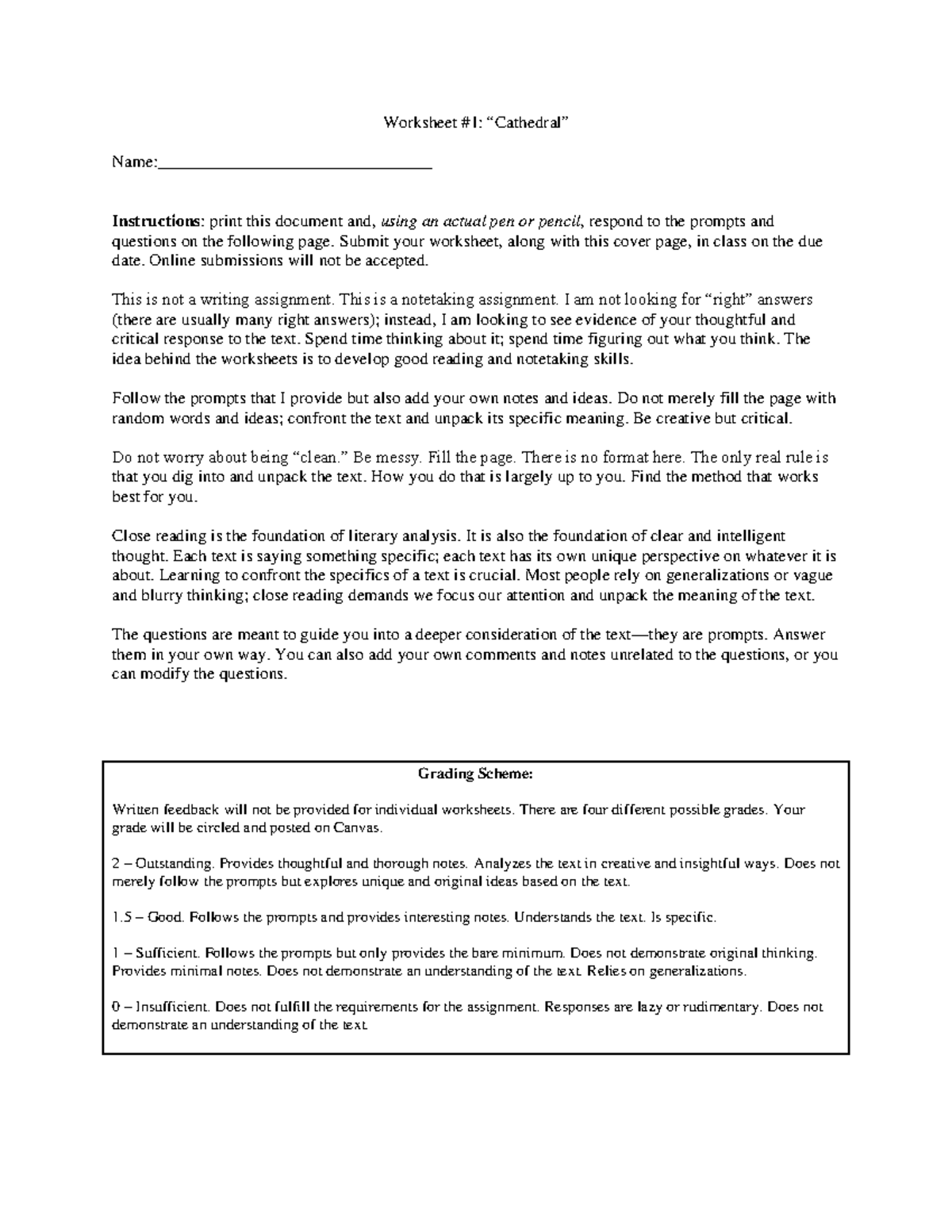 Worksheet #1 Cathedral - Worksheet #1: “Cathedral” Name