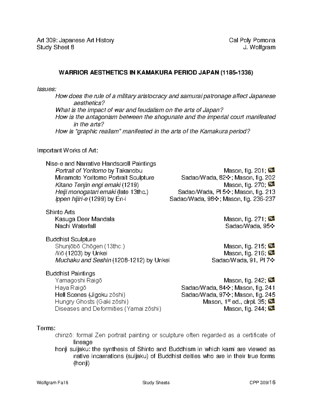 309 Japanese Art SS08 Fa16 - Art 309: Japanese Art History Study Sheet ...