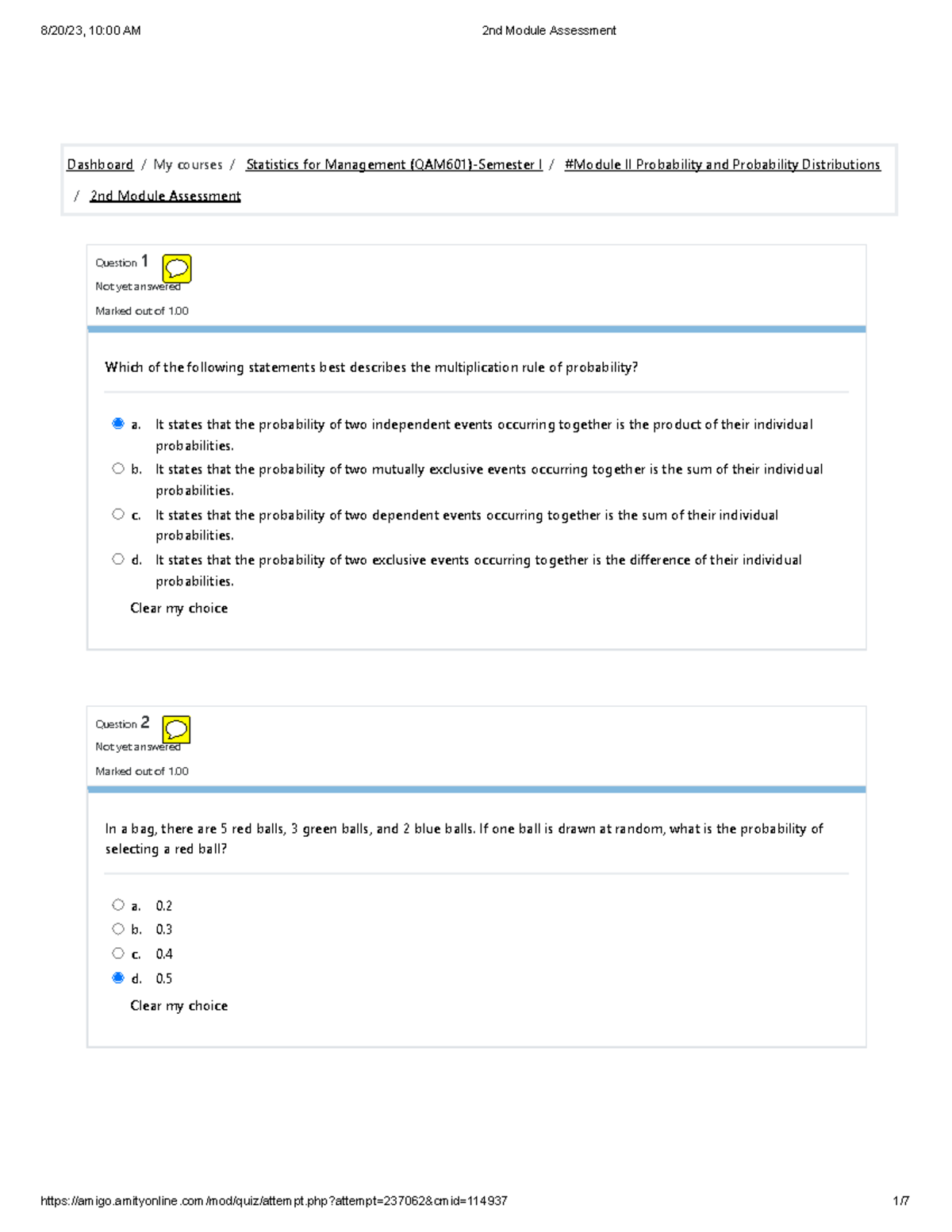 2nd Module Assessment Stats - 24 - Question 1 Not yet answered Marked out of 1. Question 2 Not ...