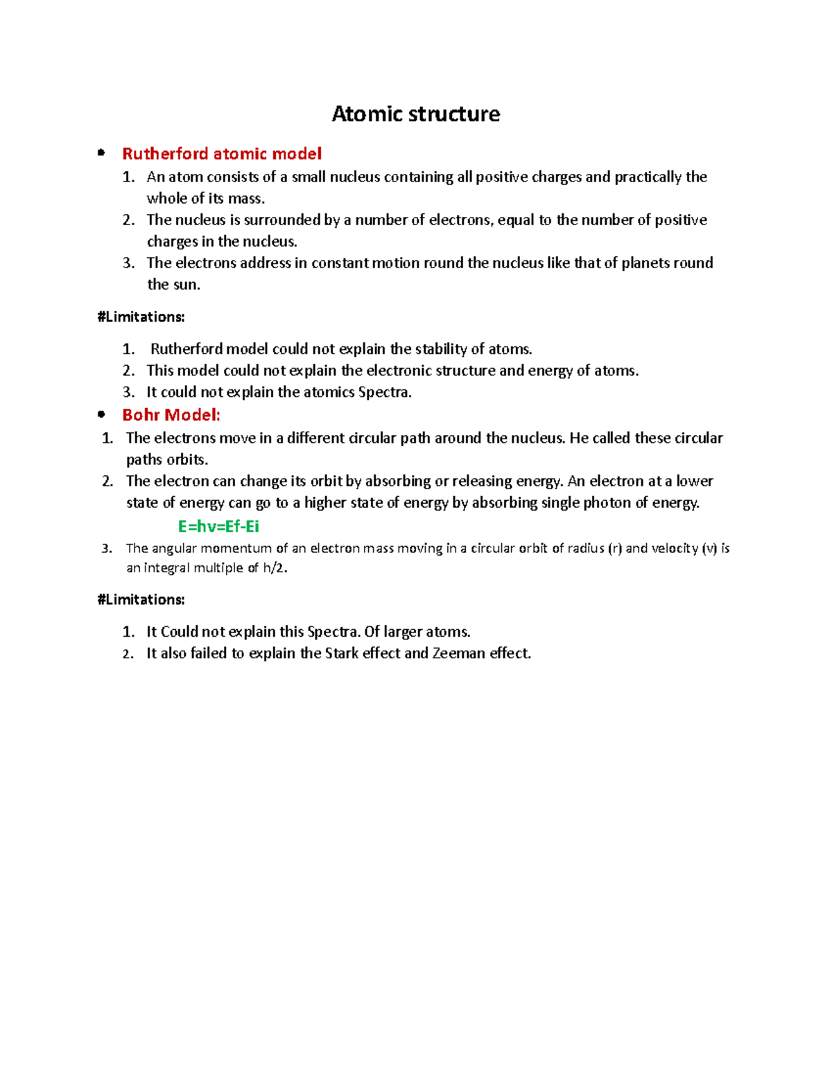 Atomic Structure Lecture Note 1 Atomic Structure Rutherford Atomic