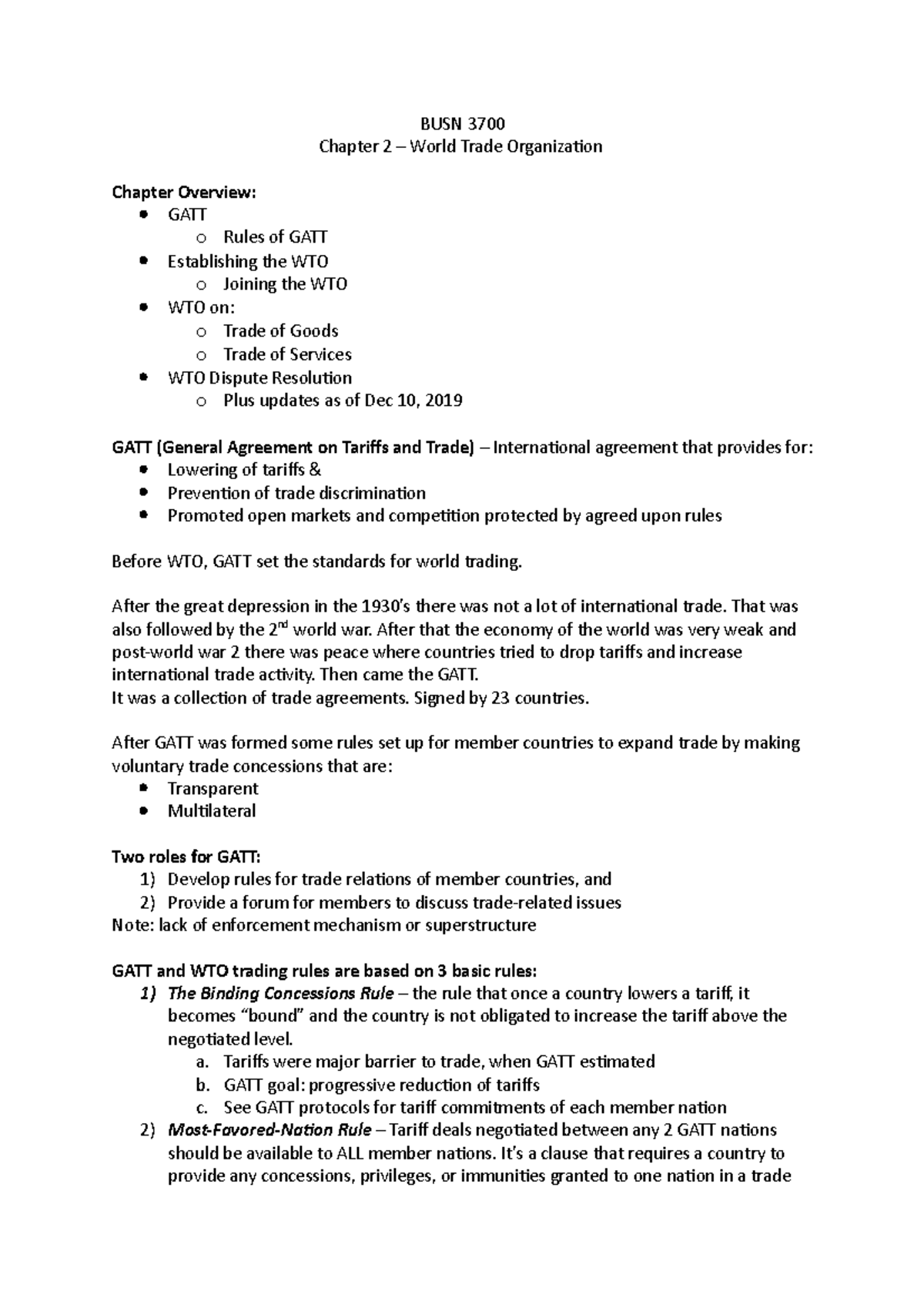 BUSN 3700 - Chapter 2 Notes - BUSN 3700 Chapter 2 – World Trade ...