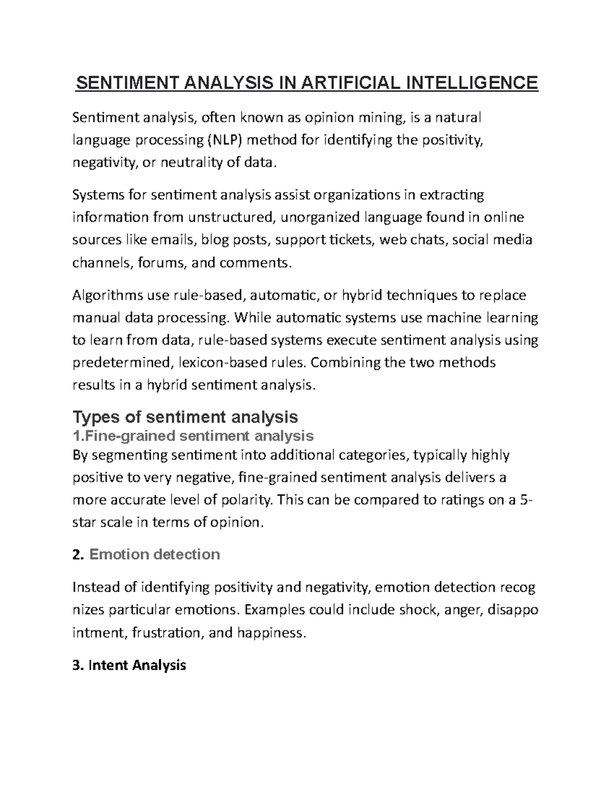 Sentiment Analysis IN Artificial Intelligence - SENTIMENT ANALYSIS IN ...