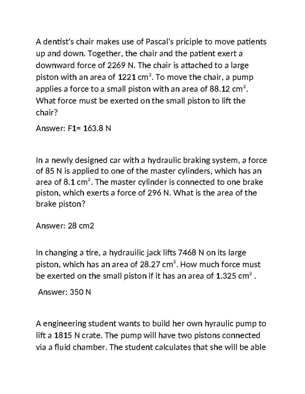 Pascal s principle problems-answers 2 - A dentist's chair makes use of ...