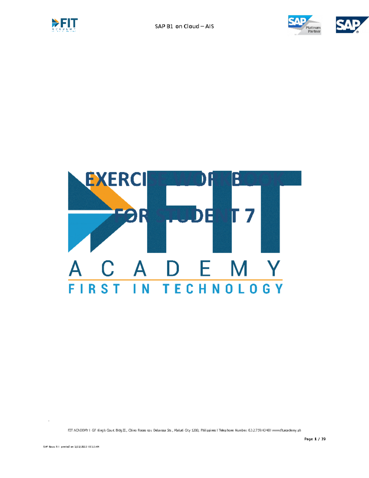 Exercise Workbook 7 AIS - EXERCISE WORKBOOK FOR STUDENT 7 FIT ACADEMY l ...