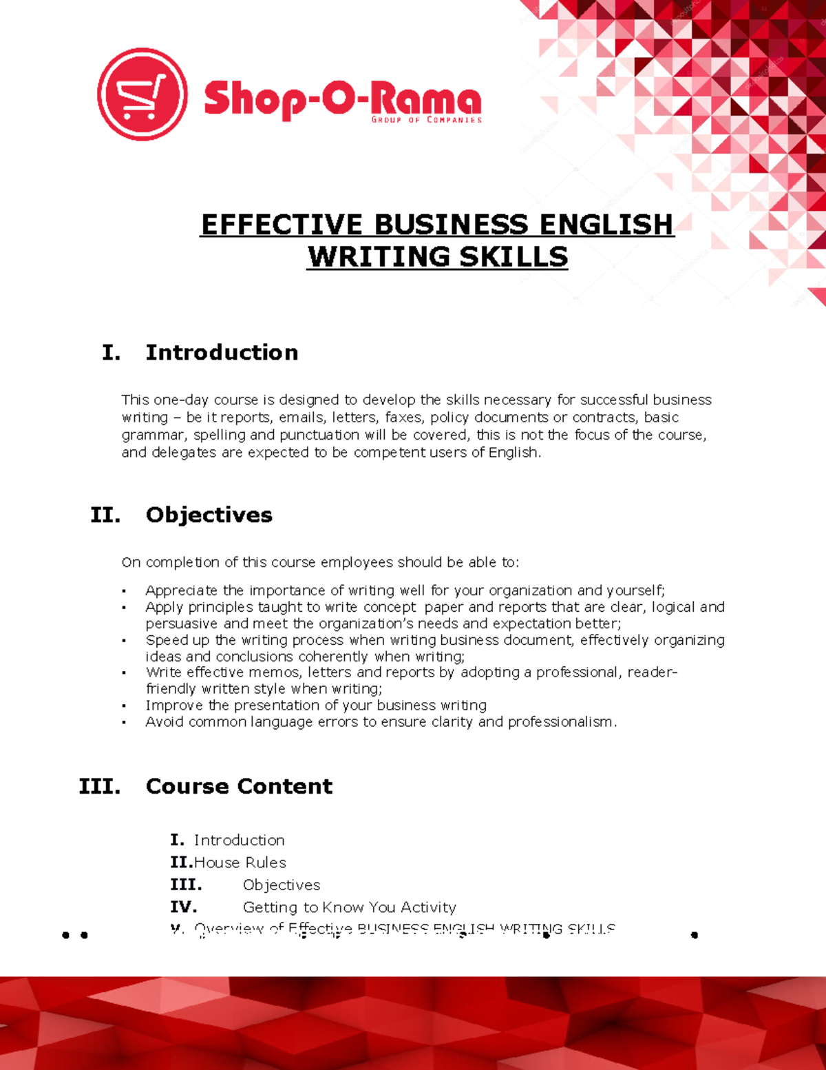 EBEW Course Content - for training and development - EFFECTIVE BUSINESS ...
