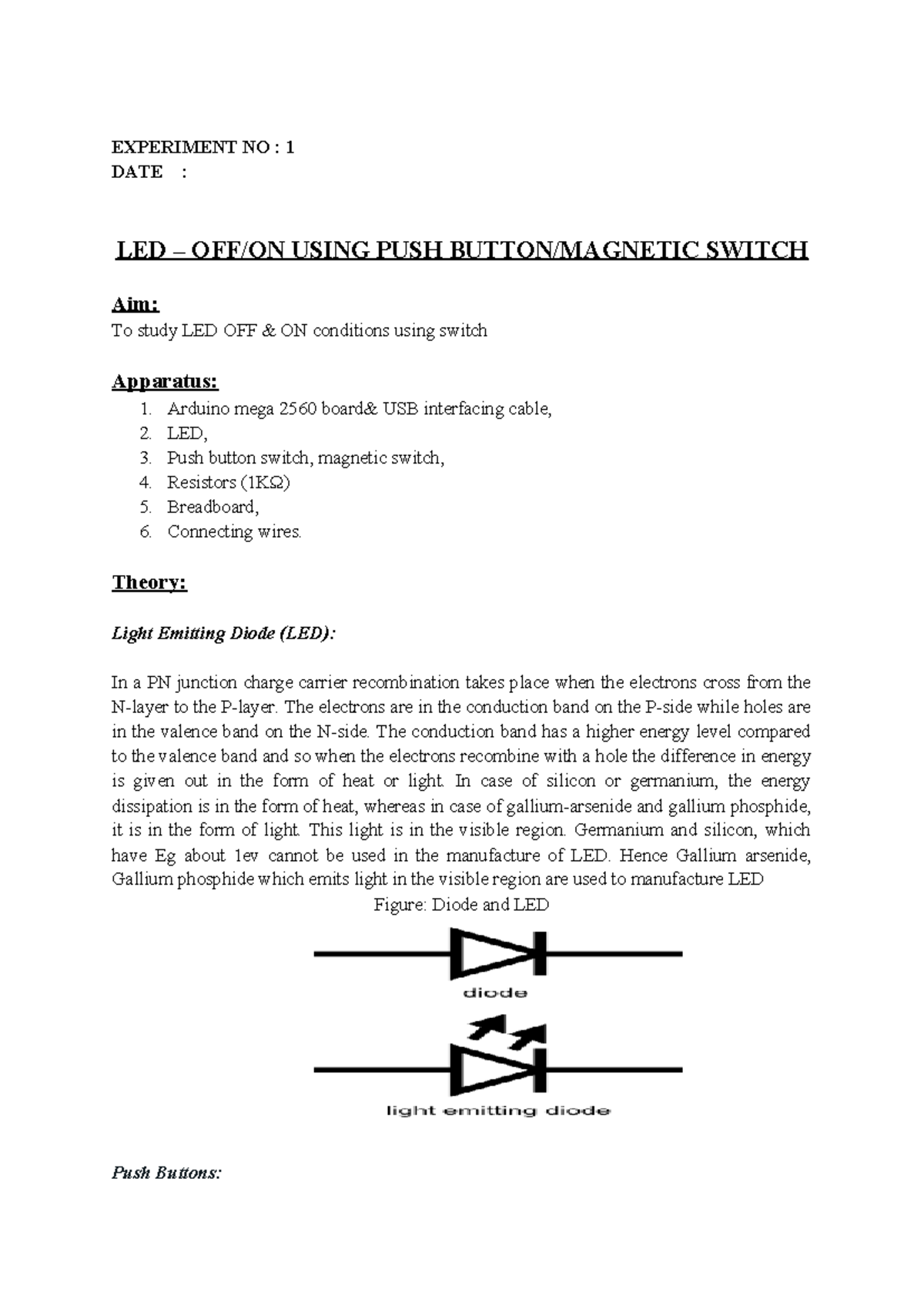 Assistive Technology Lab Record - EXPERIMENT NO : 1 DATE : LED – OFF/ON ...