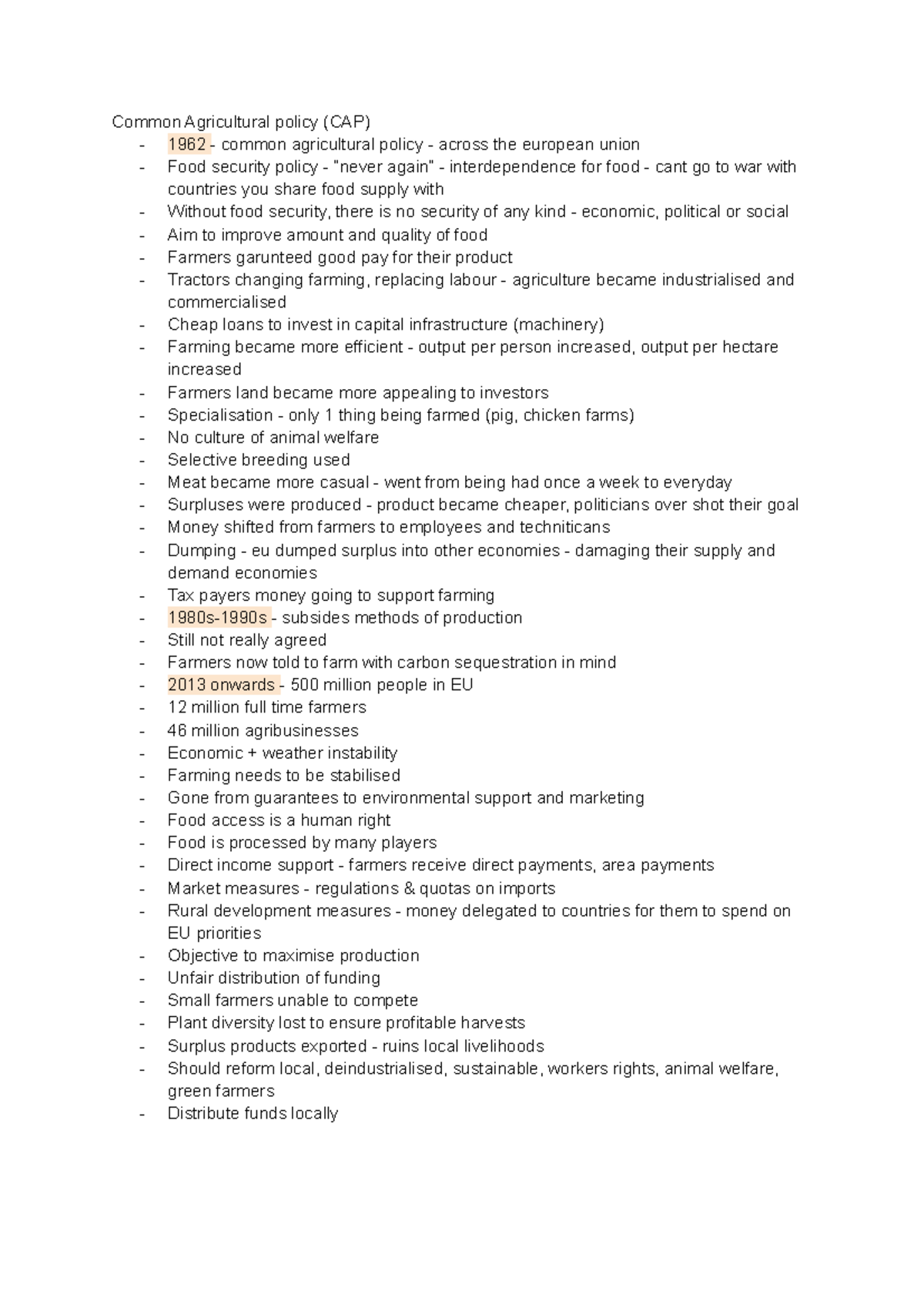 EU CAP - notes on EU cap - Common Agricultural policy (CAP) - 1962 ...