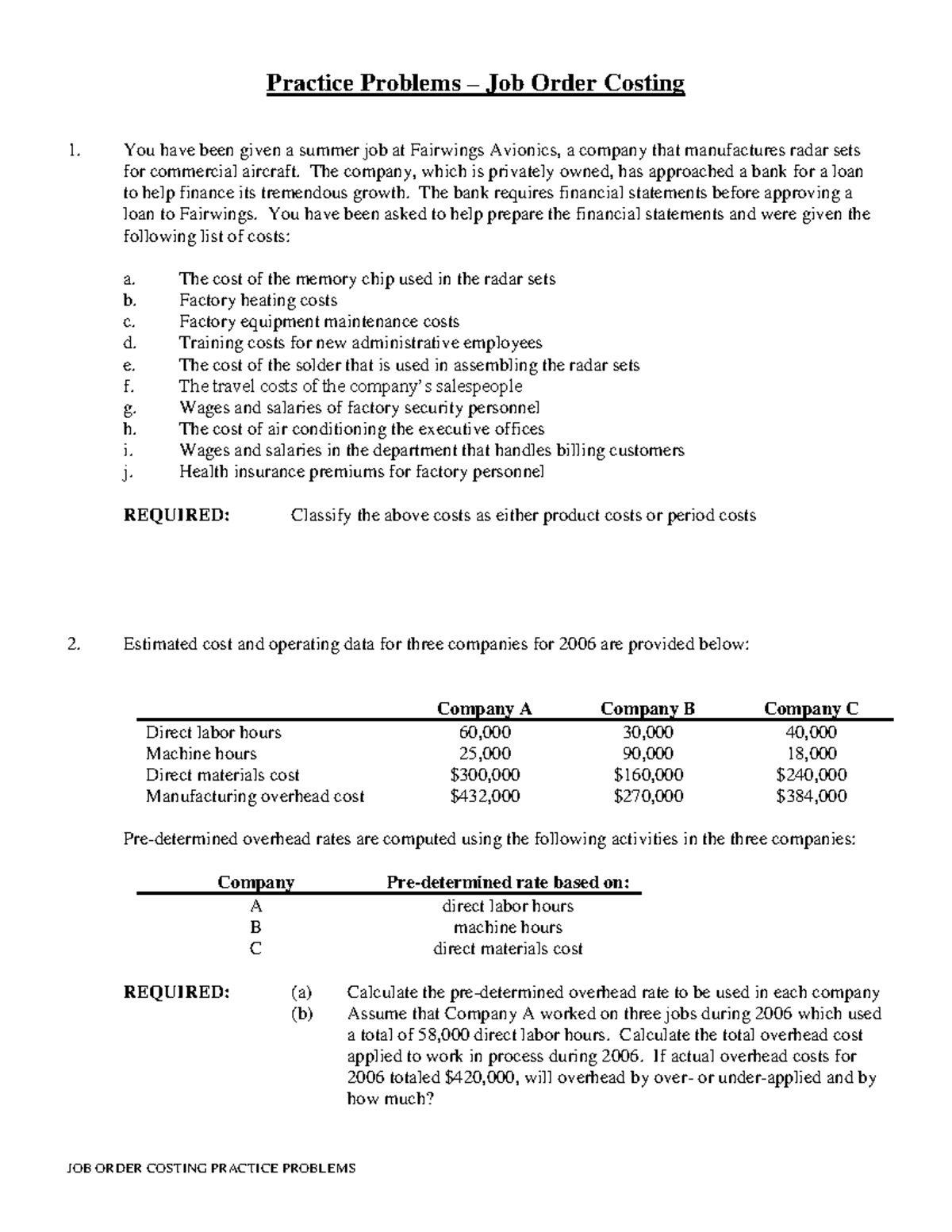 2job order costing - Lecture notes 1 - Practice Problems – Job Order ...