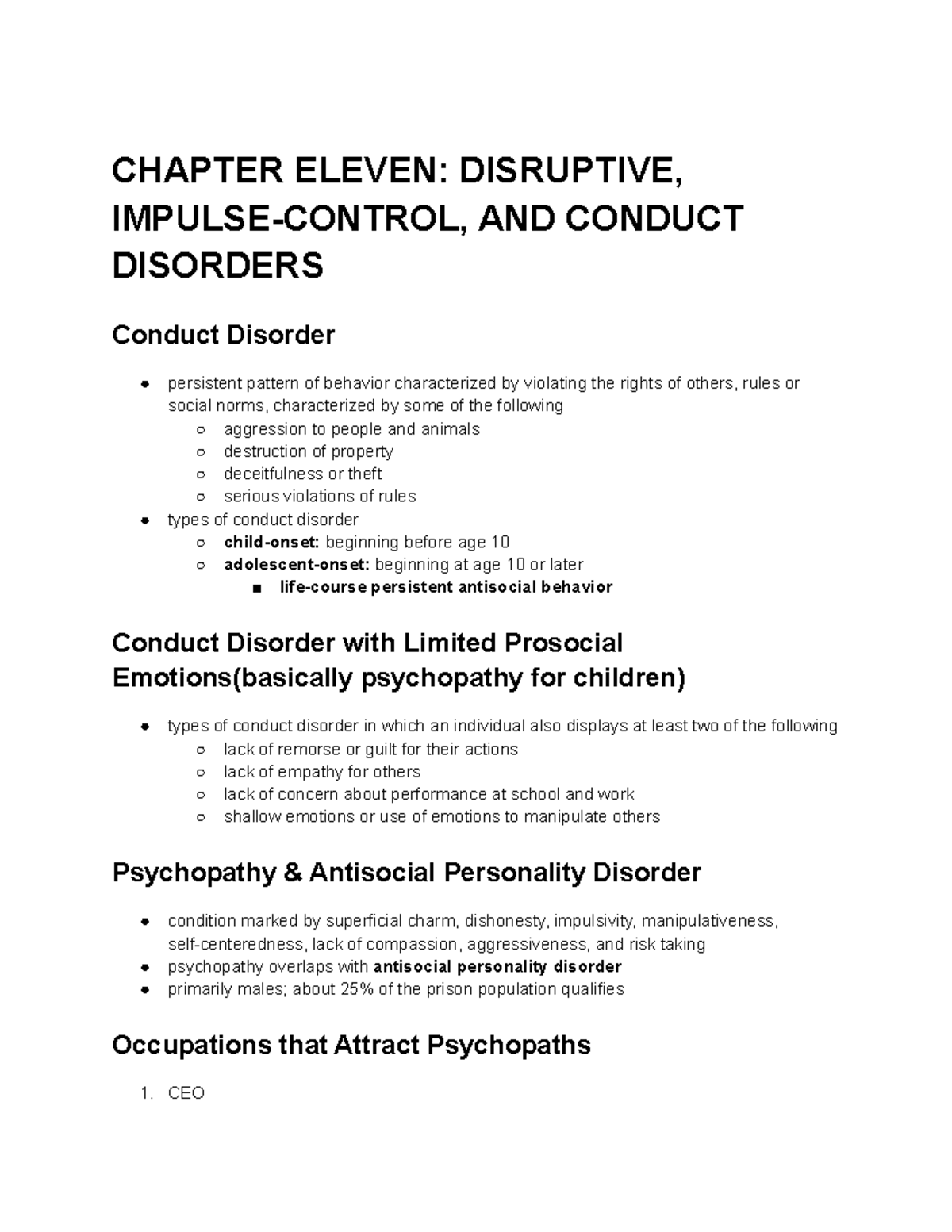 Psy 215 - abnormal psych - CHAPTER ELEVEN: DISRUPTIVE, IMPULSE-CONTROL ...