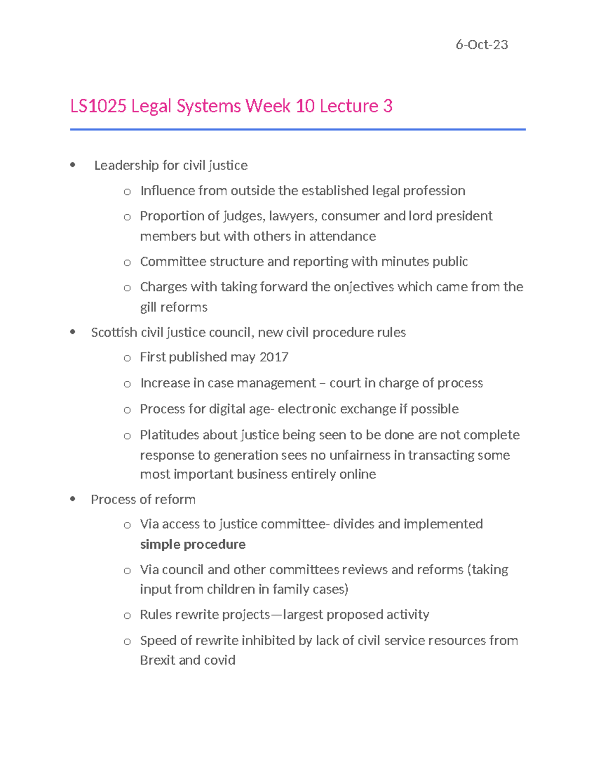 LS1025 Legal Systems Week 3 Lecture 3 - 6-Oct- LS1025 Legal Systems Week 10 Lecture 3 Leadership ...