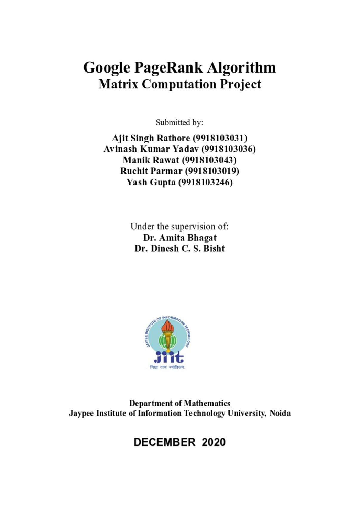 Matrix report on matrix - Introduction: PageRank (PR) is an algorithm ...