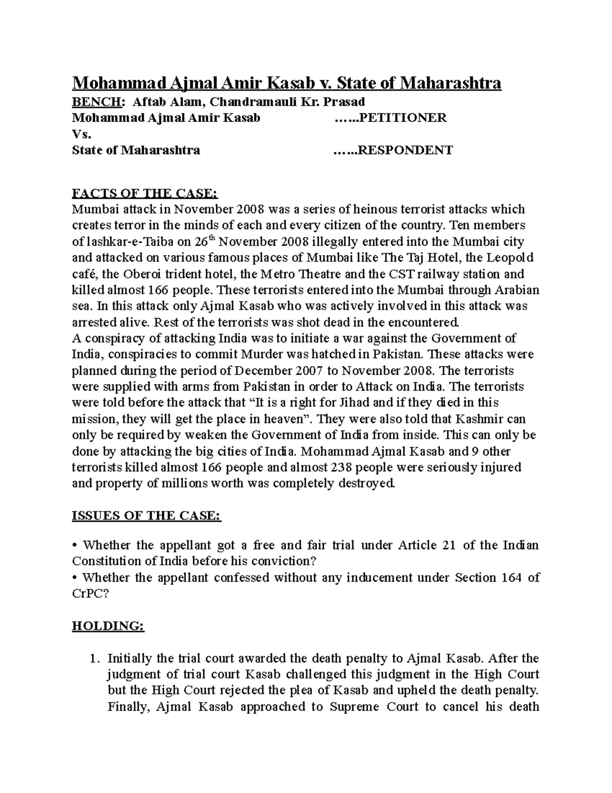 Mohammad Ajmal Amir Kasab v. State of Maharashtra - Mohammad Ajmal Amir ...