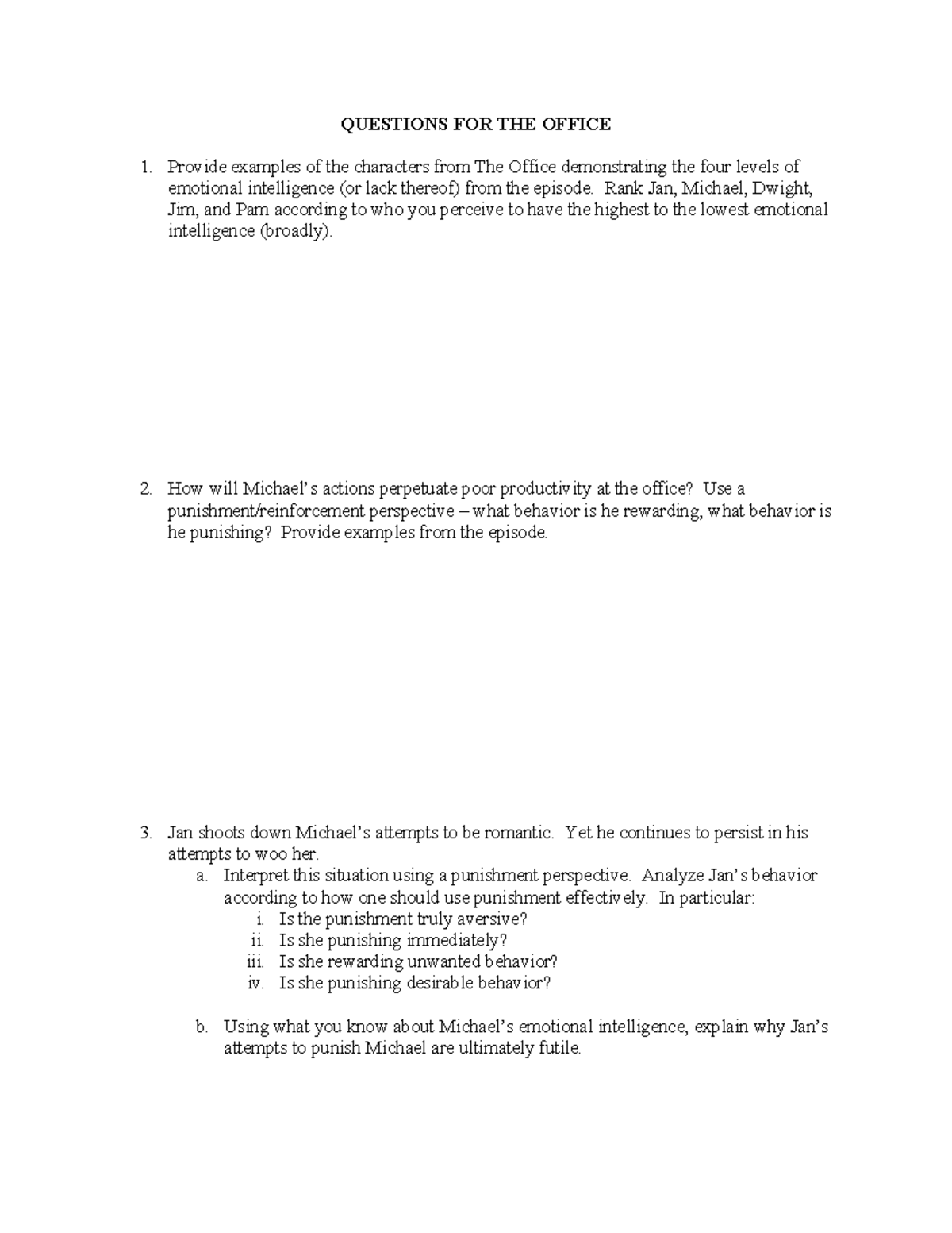 Handout Office Video - QUESTIONS FOR THE OFFICE Provide examples of the ...