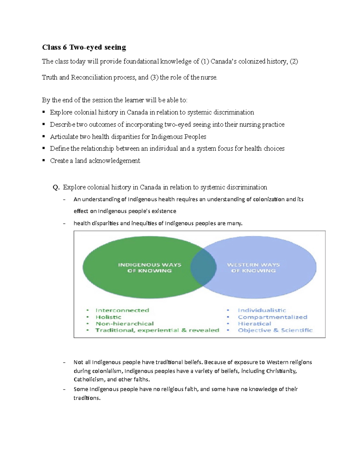 Class 6 Two eyed seeing - notes - Class 6 Two-eyed seeing The class ...