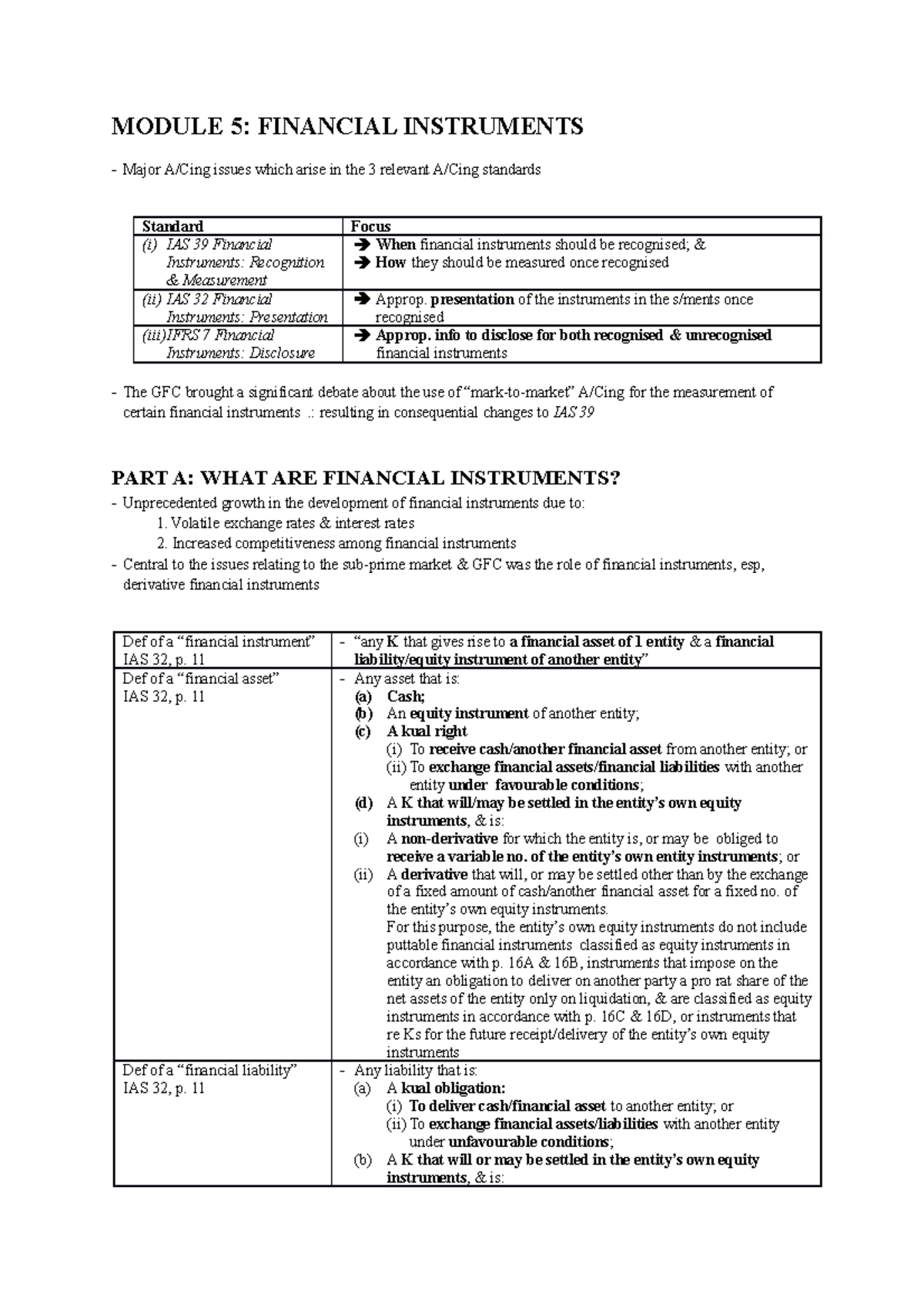 Financial Instruments Law - MODULE 5: FINANCIAL INSTRUMENTS - Major A ...