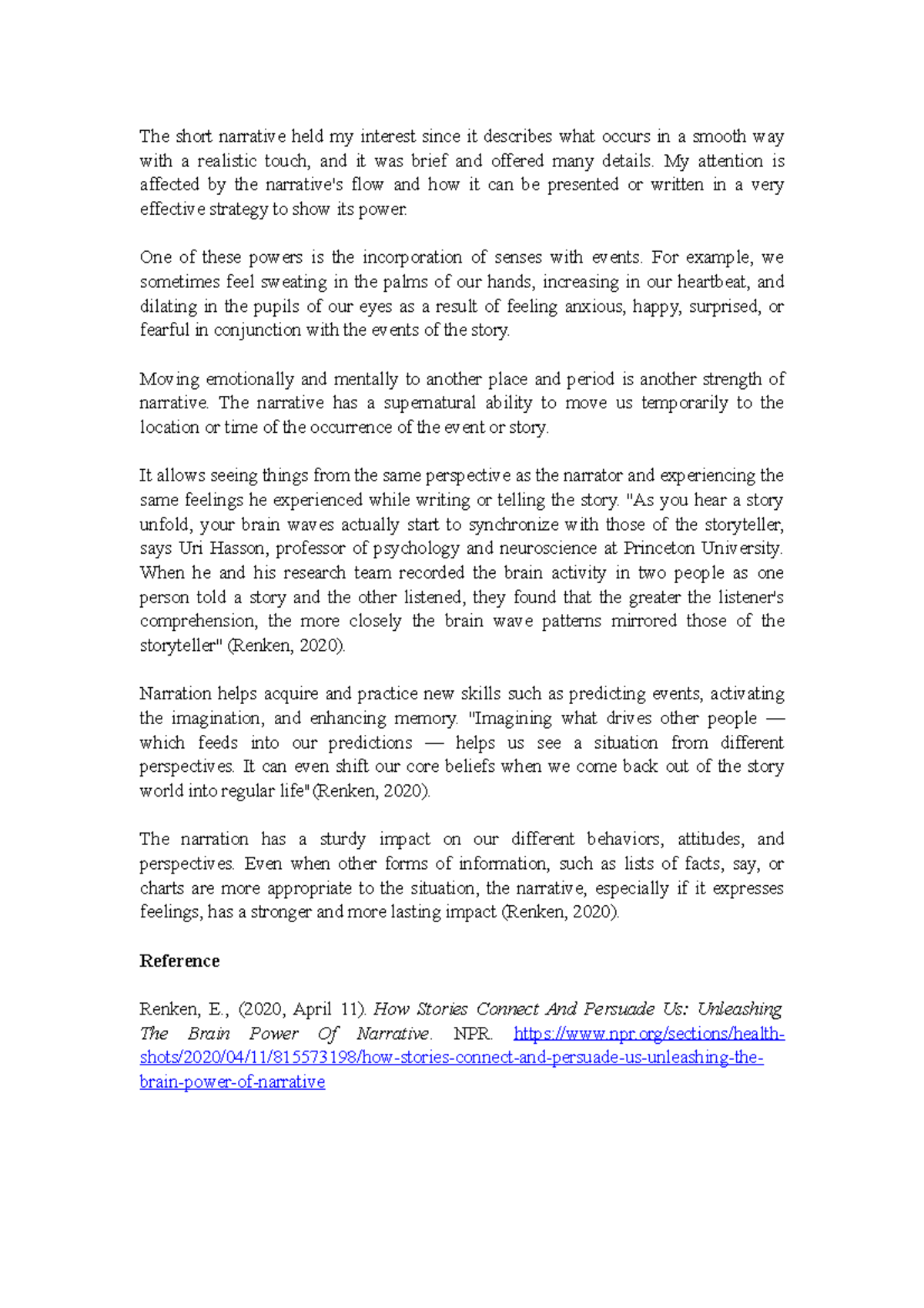 Discussion Forum Unit 5 E2 - The short narrative held my interest since ...