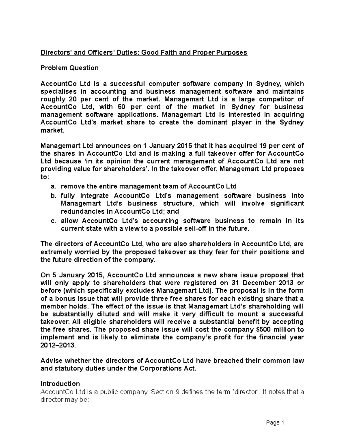 Guided Response to PQ The Duty of Good Faith and Proper Purpose ...