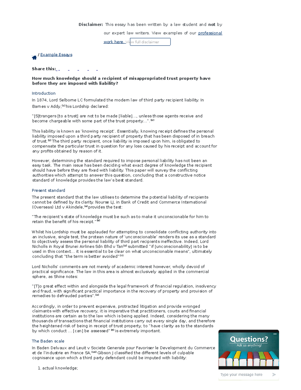 Misappropriated Trust Property and Liability - Disclaimer: This essay ...