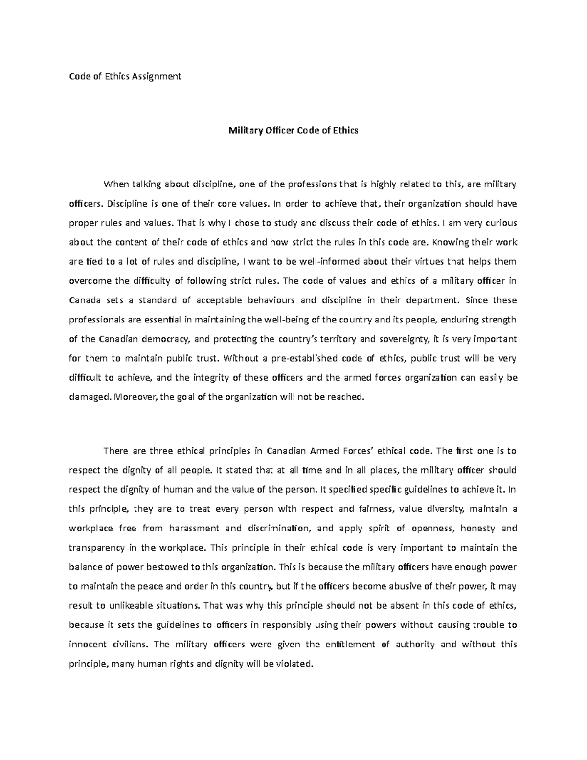 Code-of-Ethics - code of ethics - Code of Ethics Assignment Military ...