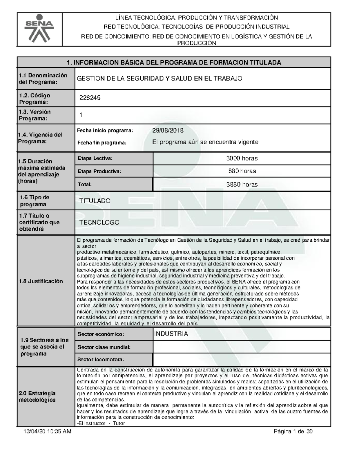 Programa de Formación Titulada GSST - RED TECNOLÓGICA: TECNOLOGÍAS DE ...