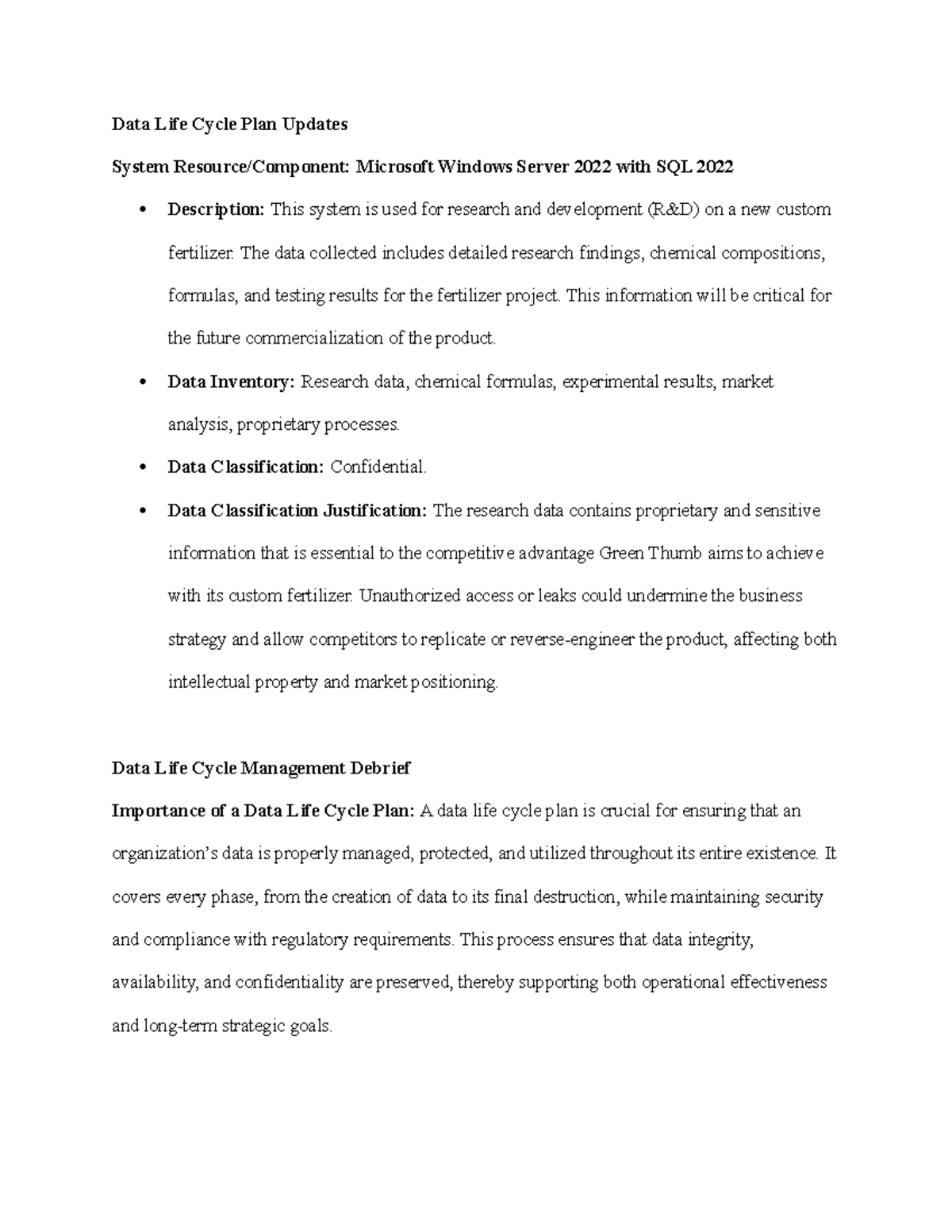 CYB 410 Project Two Shrey Patel - Data Life Cycle Plan Updates System ...