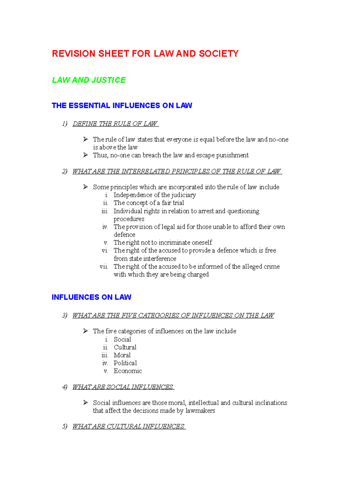 Courses arts legal 1183630548 2006 Legal Studies Notes - REVISION SHEET ...