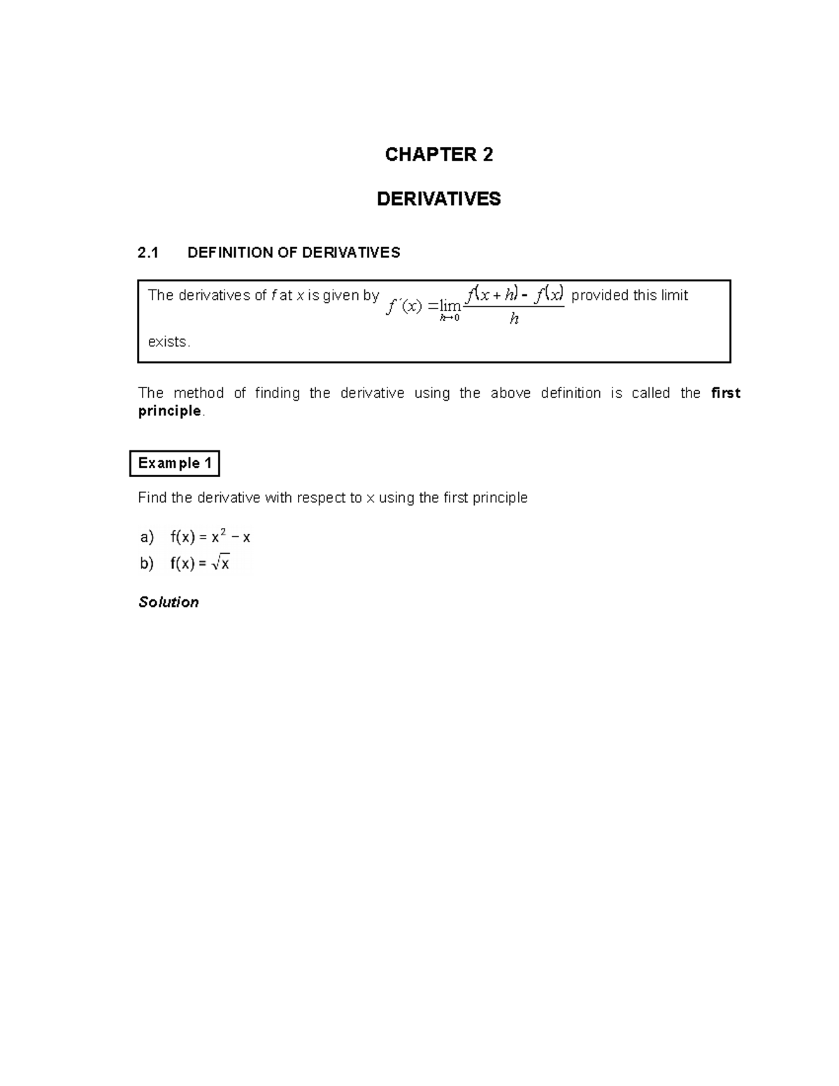 Chapter 2 - tuto questions - CHAPTER 2 DERIVATIVES ####### 2 DEFINITION ...