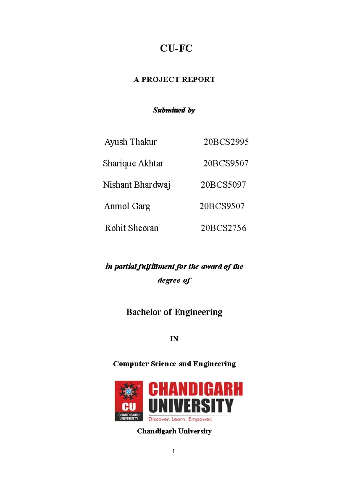Final Project Report Format - CU-FC A PROJECT REPORT Submitted by Ayush ...