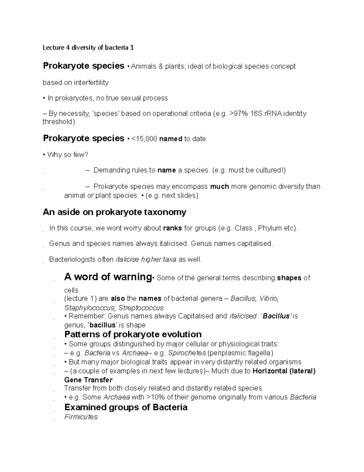 Lecture 4 diversity of bacteria 1 - Warning: TT: more functions defined than expected Lecture 4 ...
