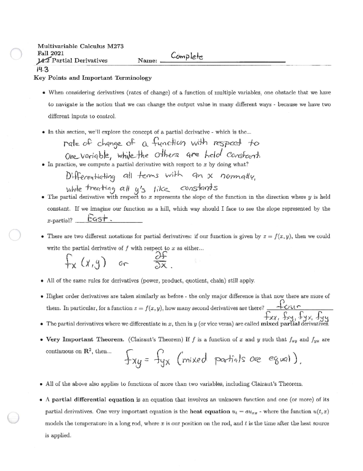 Section 14 3 Multivariable M 273q Msu Studocu