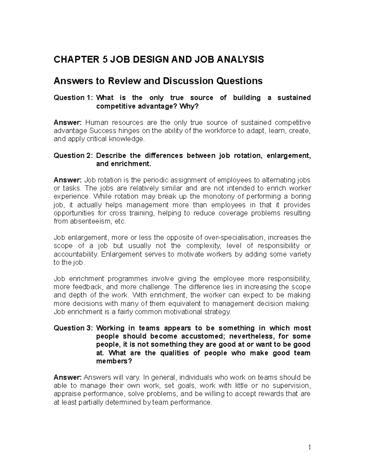 Chapter 5 job design and job analysis - CHAPTER 5 JOB DESIGN AND JOB ...