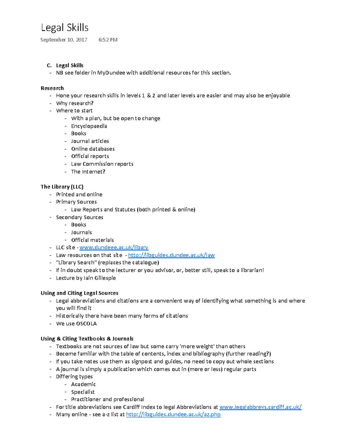 Foundations - Part 1 - Legal - Legal Skills September 10, 2017 6:52 PM ...