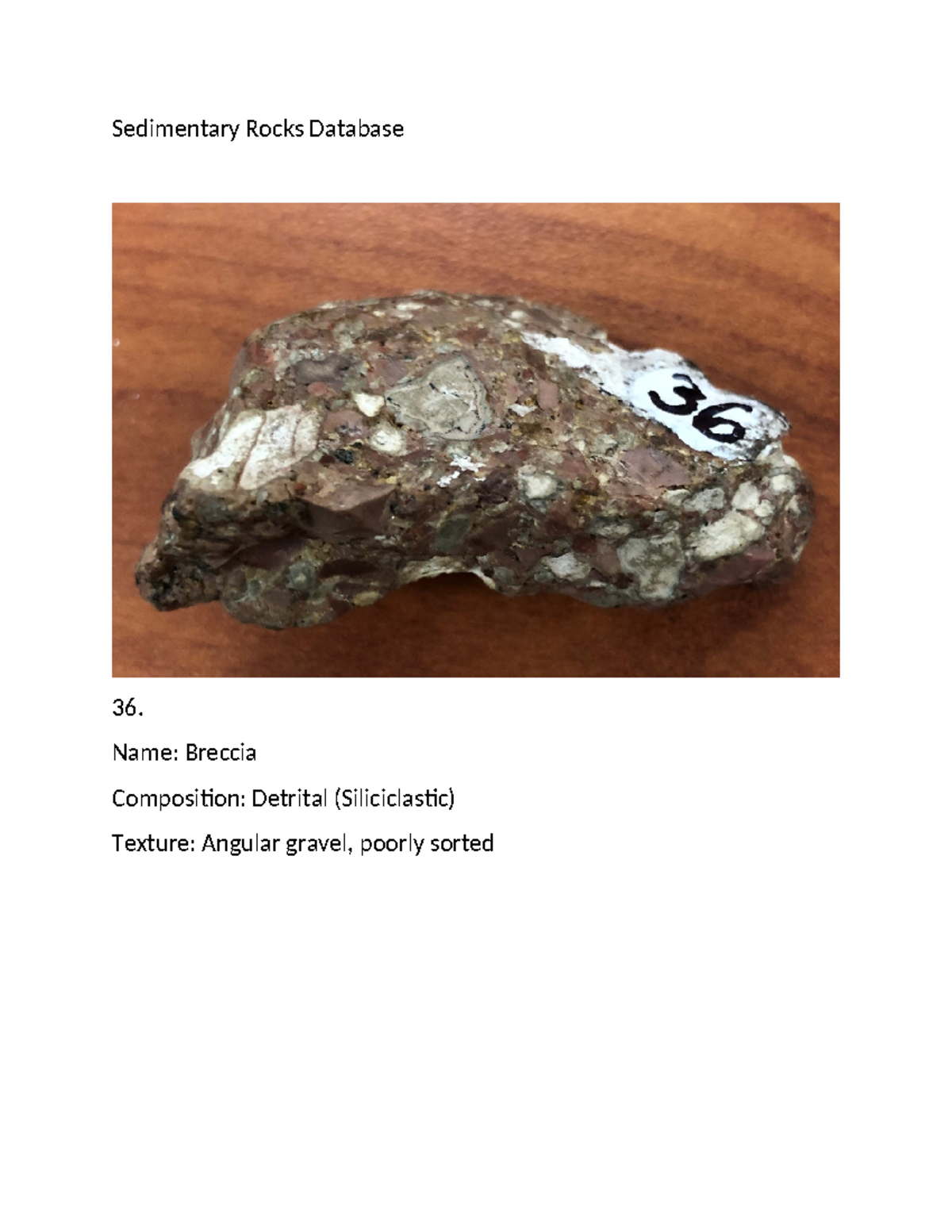 Hunter sedimentary rocks database - Sedimentary Rocks Database 36. Name ...