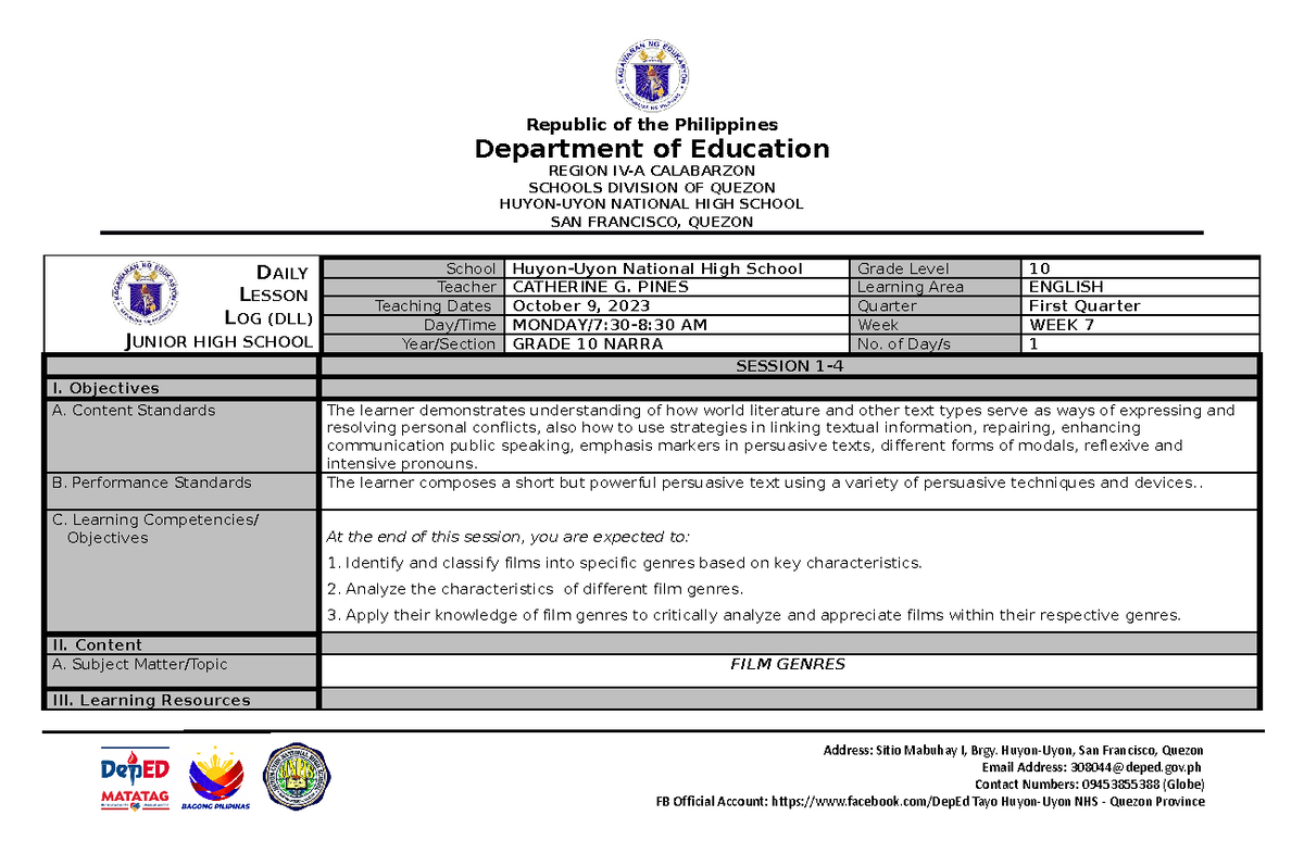 WEEK 6 - DLP - Republic of the Philippines Department of Education ...
