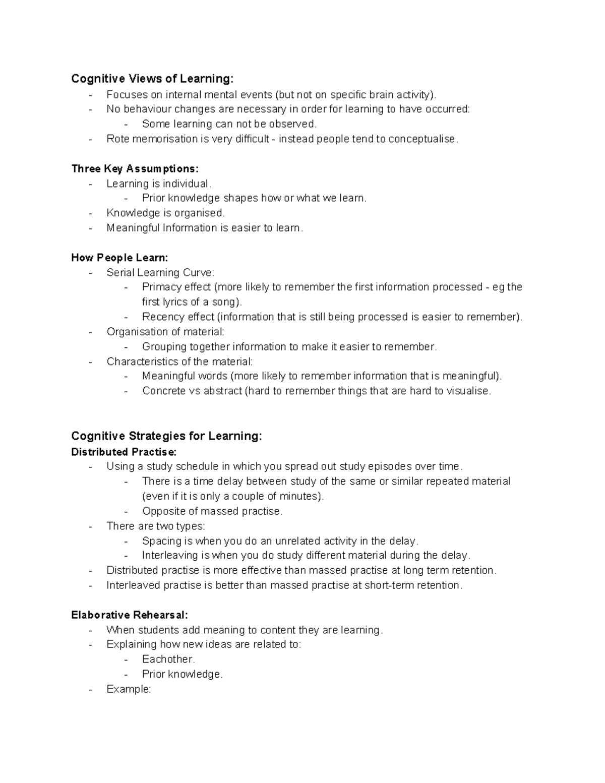 Cognitive Views of Learning - Cognitive Views of Learning: Focuses on ...