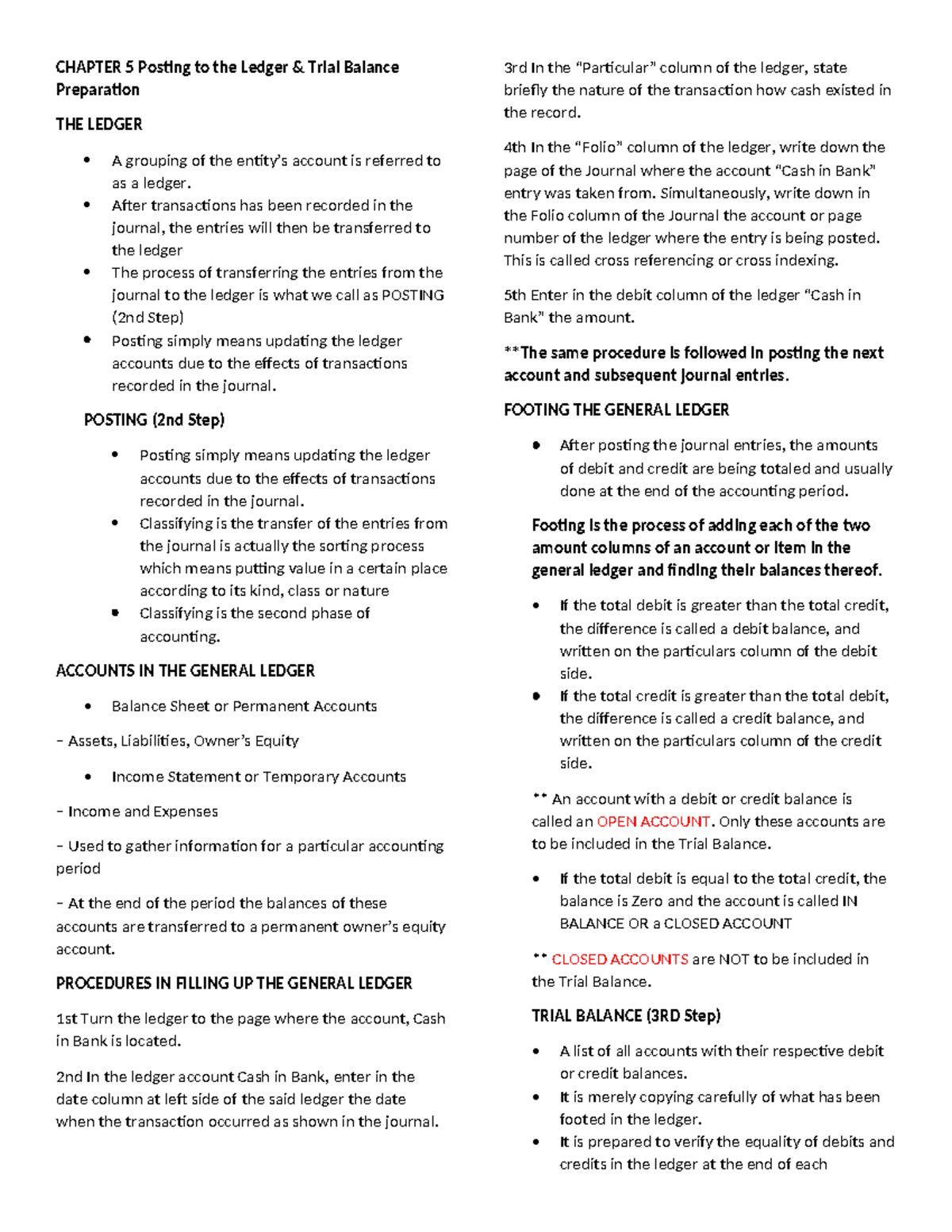 notes for posting to the ledger chapter 5 - CHAPTER 5 Posting to the ...