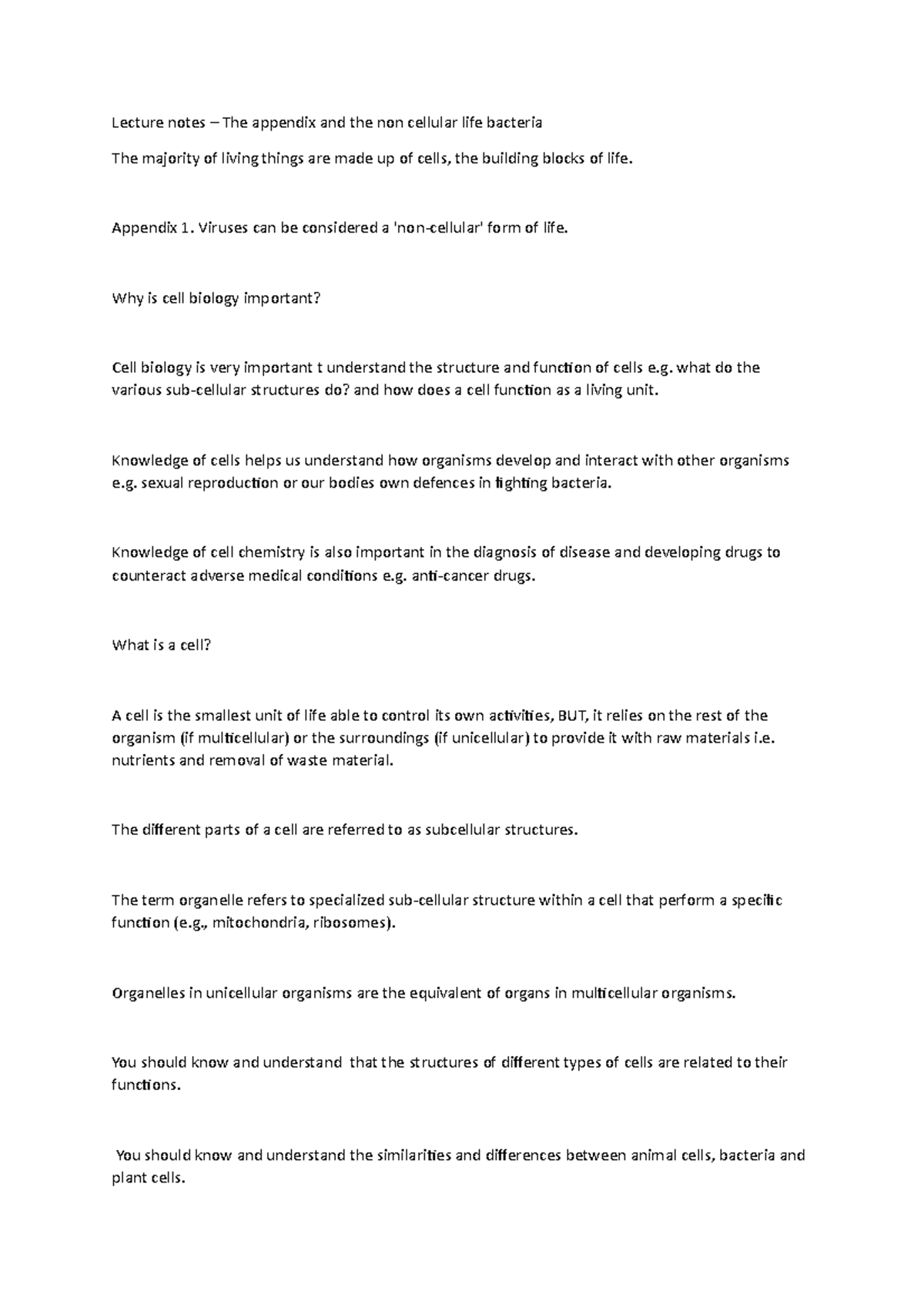 Lecture notes – The appendix and the non cellular life bacteria ...